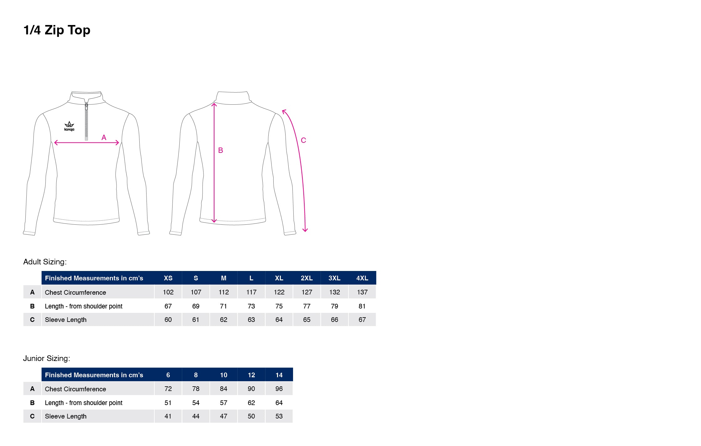 Size Charts – KonQa Teamwear