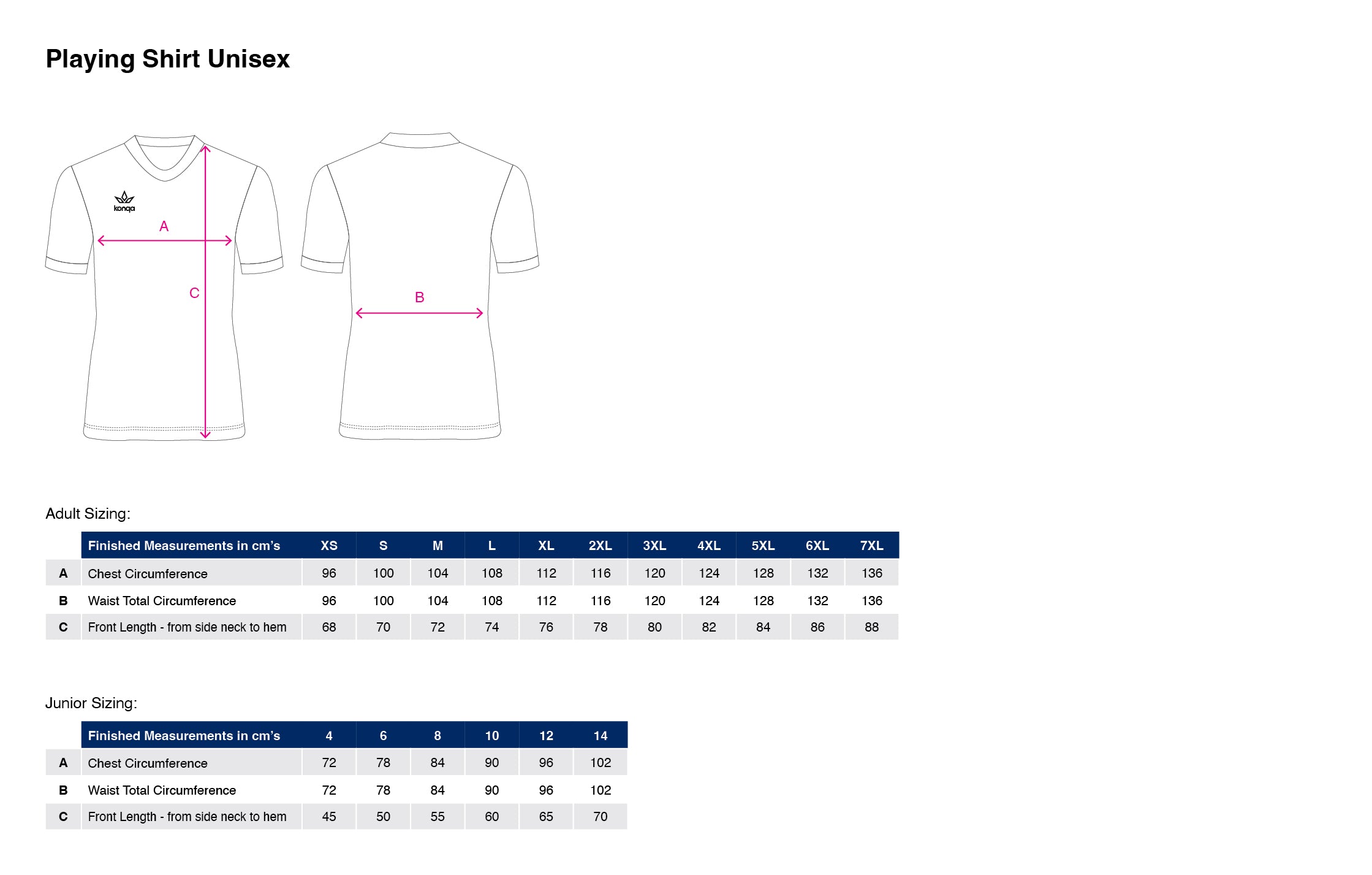 Size Charts – KonQa Teamwear