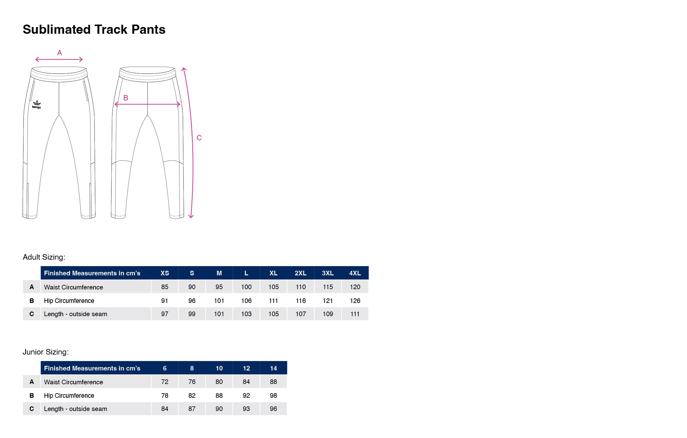 Size Charts – KonQa Teamwear
